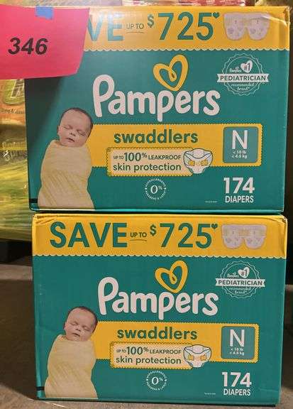 (2) BOXES OF PAMPERS DIAPERS - SIZE N - Earl's Auction Company