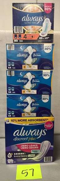 (5) BOXES OF ALWAYS PADS - Earl's Auction Company