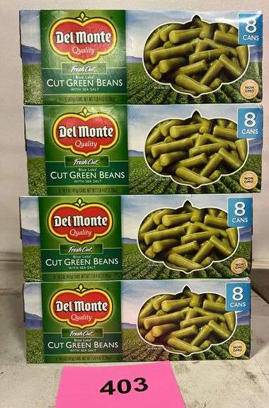 (4) BOXES OF DEL MONTE CUT GREEN BEANS - Earl's Auction Company