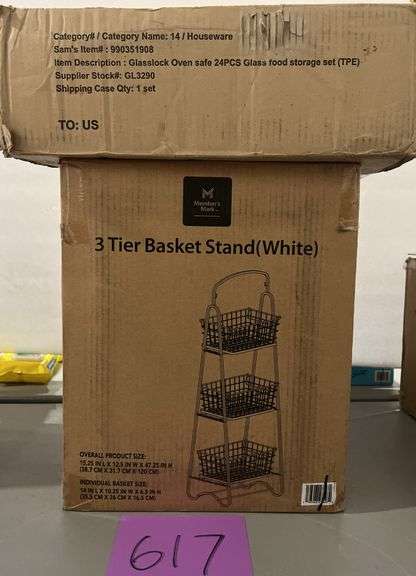 3 TIER BASKET STAND & 24PC GLASS FOOD STORAGE SET IN BOXES - Earl's ...