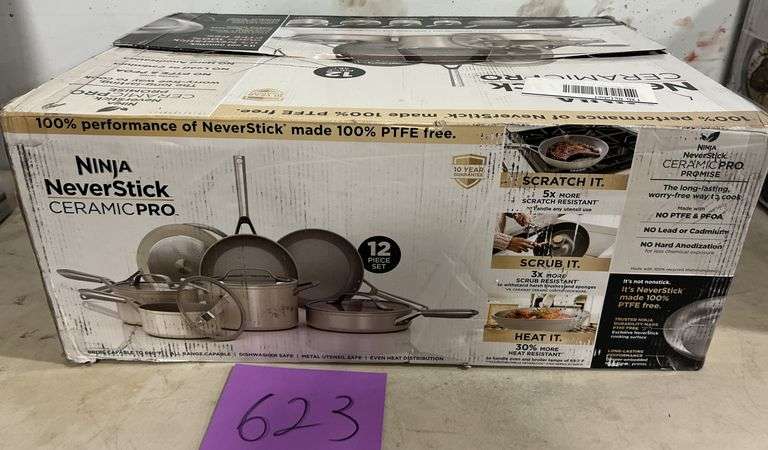 NINJA NEVERSTICK CERAMIC PRO 12PC COOKWARE SET IN BOX - Earl's Auction ...