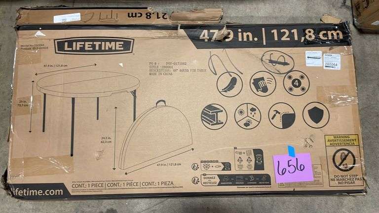 LIFETIME 48" ROUND FOLD IN HALF TABLE IN BOX - WHITE - Earl's Auction ...