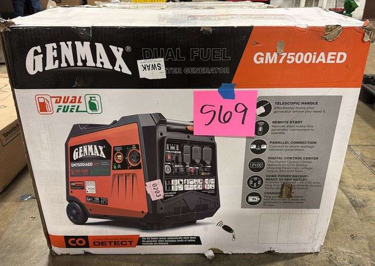 GENMAX DUAL FUEL INVERTER GENERATOR IN BOX - Earl's Auction Company