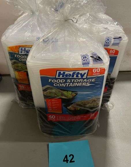 (5) PACKS OF HEFTY FOOD STORAGE CONTAINERS - Earl's Auction Company