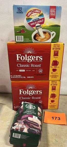 4PC COFFEE LOT - CREAMER, FOLGERS & STARBUCKS - Earl's Auction Company
