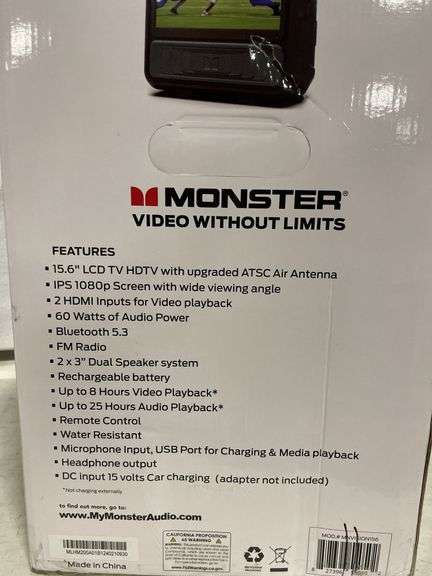 MONSTER VISION 15.6 BLUETOOTH SPEAKER W/ TV IN BOX - Earl's Auction Company