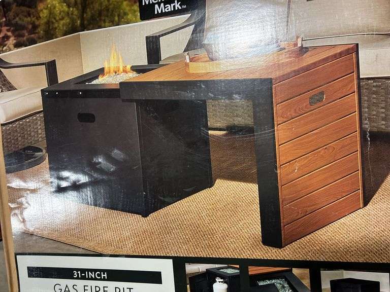31" GAS FIRE PIT W/SLIDING TABLE IN BOX - Earl's Auction Company