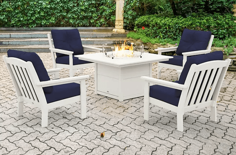 POLYWOOD 5PC OUTDOOR FIRE PIT SEATING SET IN BOXES - WHITE & NAVY ...