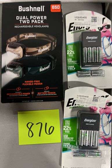 3PC LOT - BUSHNELL HEADLAMPS & ENERGIZER BATTERIES - Earl's Auction Company