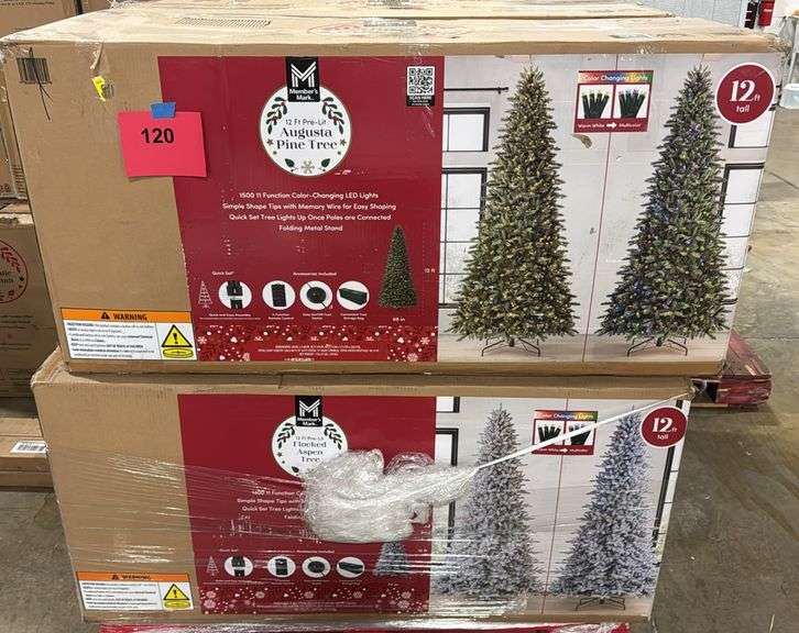 AS IS - (2) 12FT PRE LIT AUGUSTA PINE TREE IN BOXES - Earl's Auction ...