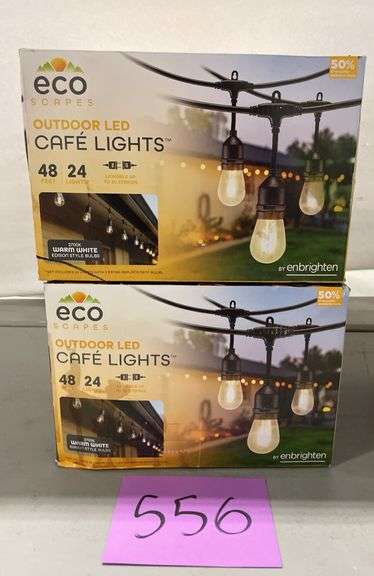 (2) ECO SCAPES OUTDOOR LED CAFE LIGHTS IN BOX - Earl's Auction Company