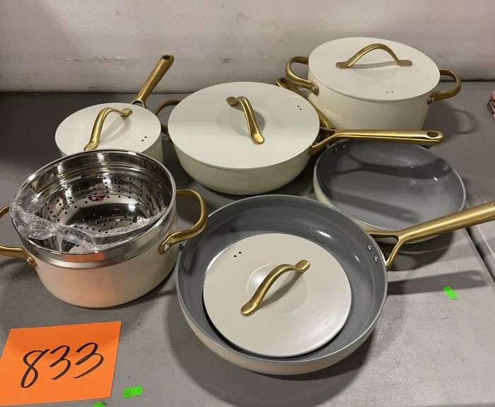 11PC CERAMIC COOKWARE SET - CREAM - Earl's Auction Company