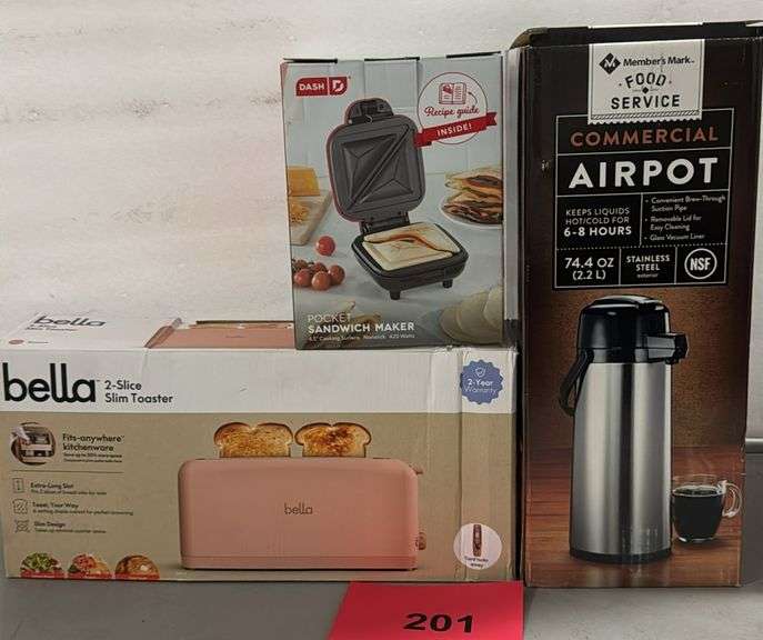 3PC KITCHEN LOT - SANDWICH MAKER, TOASTER, AIRPOT - Earl's Auction Company