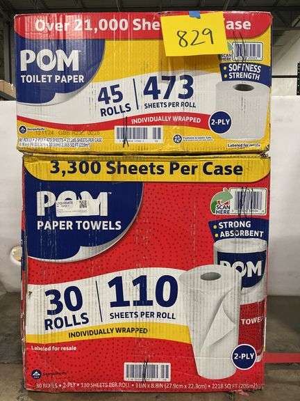 BOX OF POM TOILET PAPER & BOX OF PAPER TOWELS - Earl's Auction Company