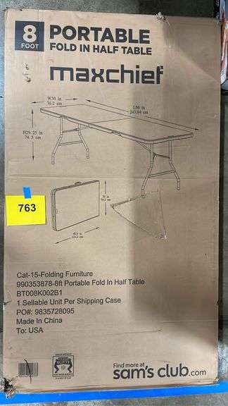 MAXCHIEF 8FT PORTABLE FOLD IN HALF TABLE IN BOX - Earl's Auction Company
