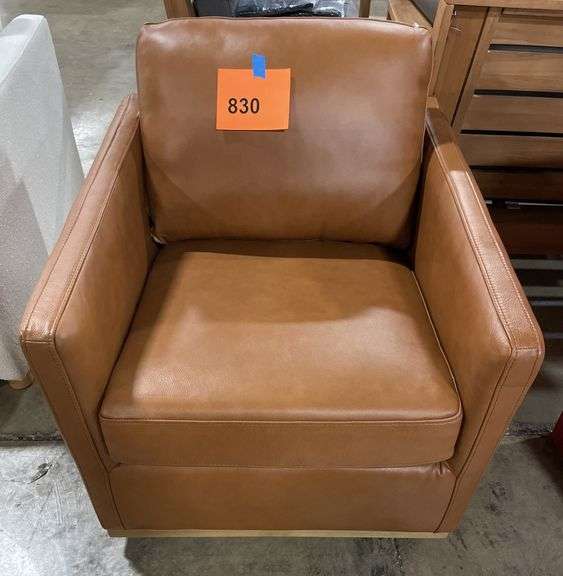 COLE & RYE LEATHER SWIVEL CHAIR - BROWN - Earl's Auction Company