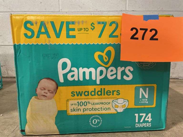 (1) BOX OF PAMPERS DIAPERS - SIZE N - Earl's Auction Company