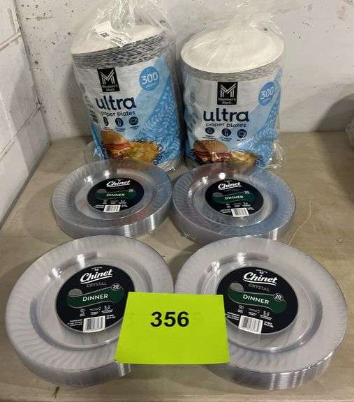 (2) PAPER PLATES & (4) CHINET CRYSTAL PLATES - Earl's Auction Company