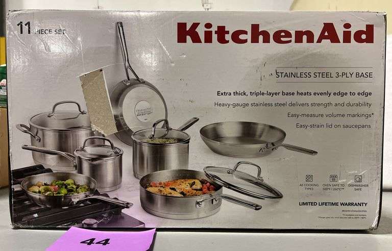 KITCHENAID 11PC STAINLESS STEEL COOKWARE SET IN BOX - Earl's Auction ...