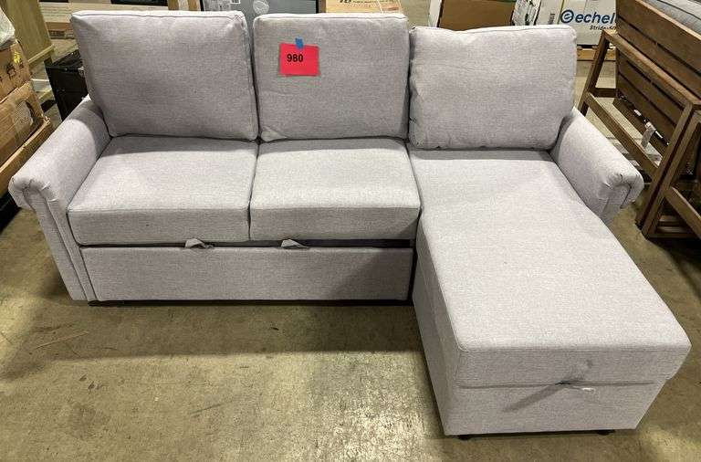 HAMILTON FABRIC STORAGE SLEEPER SOFA - GREY - Earl's Auction Company