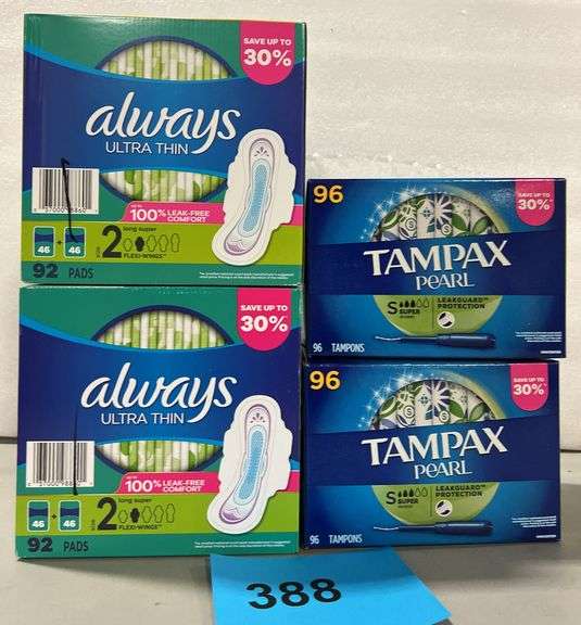 (4) BOXES OF TAMPONS/ PADS - TAMPAX & ALWAYS - Earl's Auction Company
