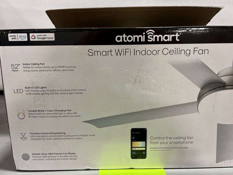 ATOMI SMART WIFI INDOOR CEILING FAN IN BOX - Earl's Auction Company