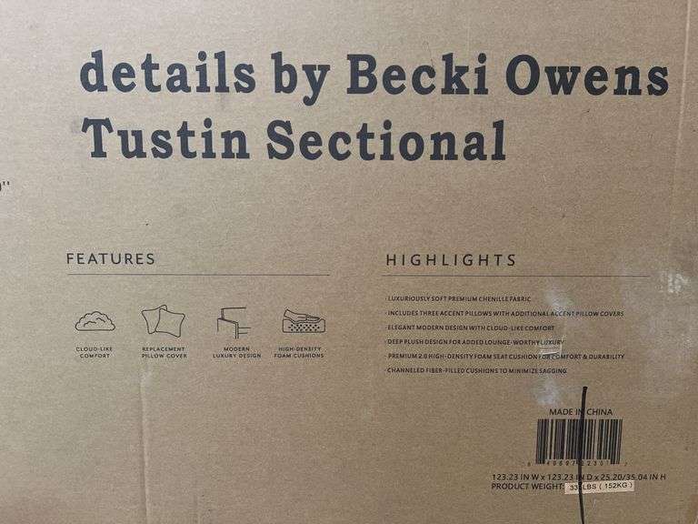 AS IS - BECKI OWENS TUSTIN SECTIONAL IN BOXES - SNOW - Earl's Auction Company