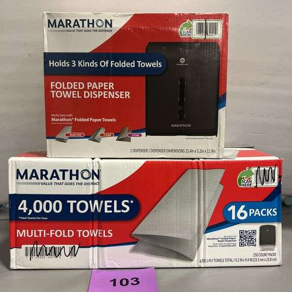 2PC MARATHON LOT - PAPER TOWELS & DISPENSER - Earl's Auction Company