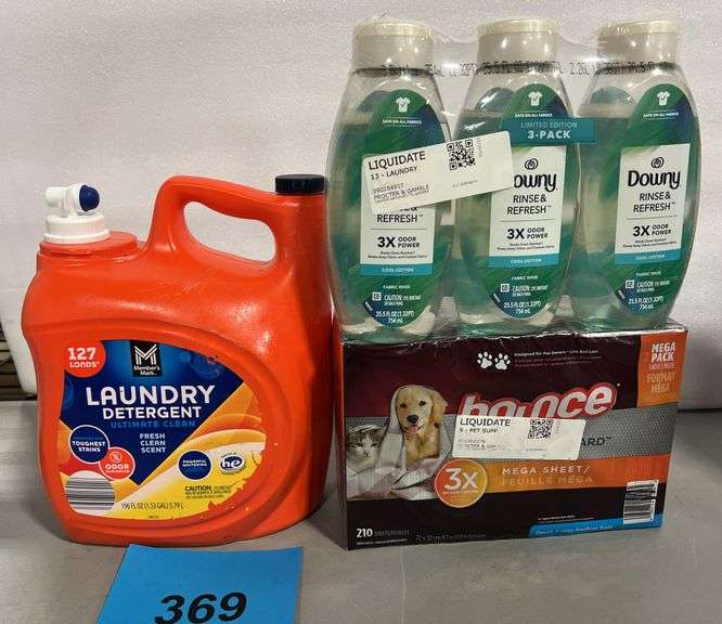3PC LAUNDRY LOT - DETERGENT, DOWNY & BOUNCE - Earl's Auction Company