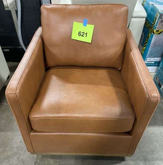 COLE & RYE LEATHER SWIVEL CHAIR - BROWN - Earl's Auction Company