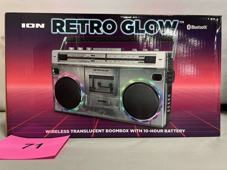 ION RETRO GLOW WIRELESS TRANSLUCENT BOOMBOX IN BOX - Earl's Auction Company