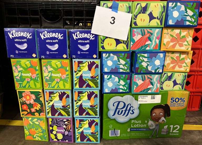 PACK OF FACIAL TISSUES & (24) BOXES - PUFFS & KLEENEX - Earl's Auction ...