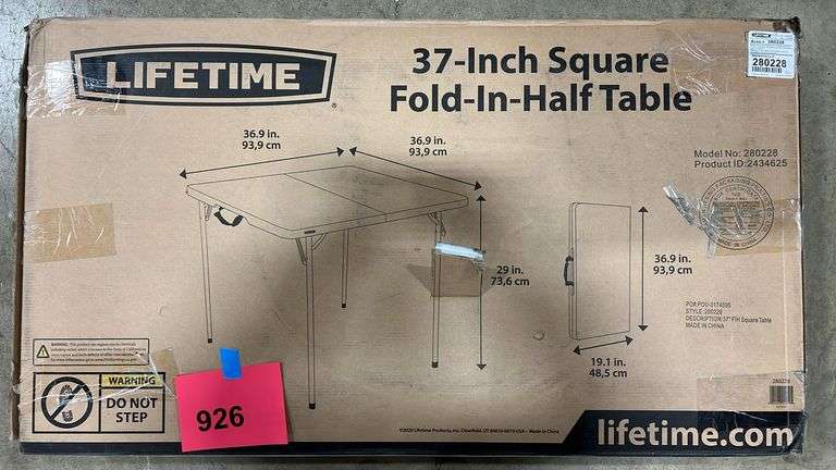 LIFETIME 37" SQUARE FOLD IN HALF TABLE IN BOX - Earl's Auction Company