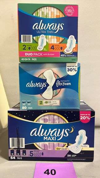 (3) BOXES OF ALWAYS PADS - Earl's Auction Company