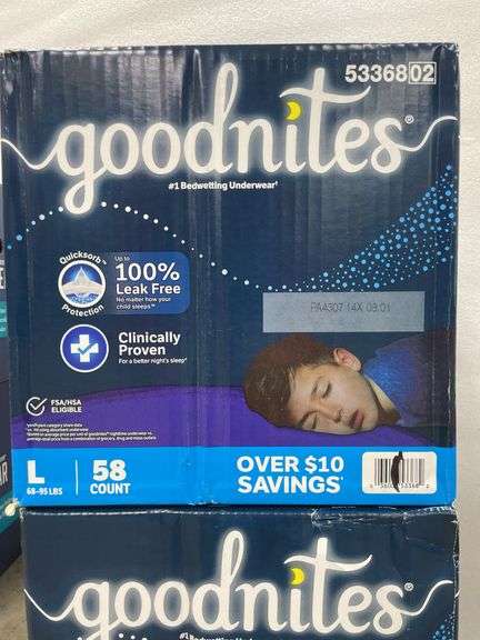 (2) BOXES OF GOODNITES KIDS UNDERWEAR - SIZE L - Earl's Auction Company