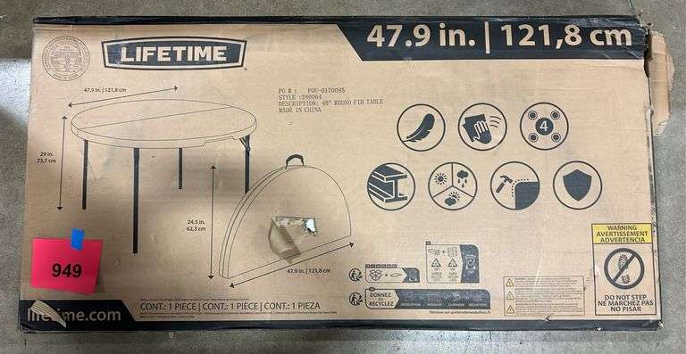 LIFETIME 48" ROUND FOLD IN HALF TABLE IN BOX - Earl's Auction Company