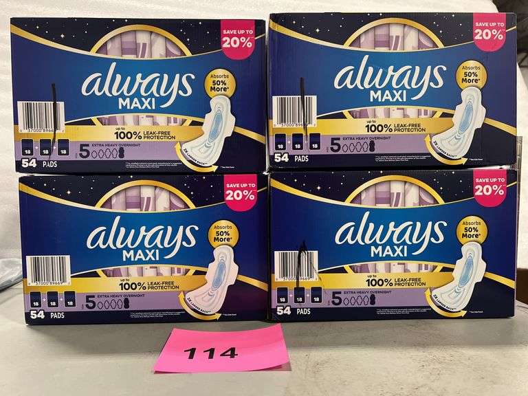 (4) BOXES OF ALWAYS PADS - Earl's Auction Company