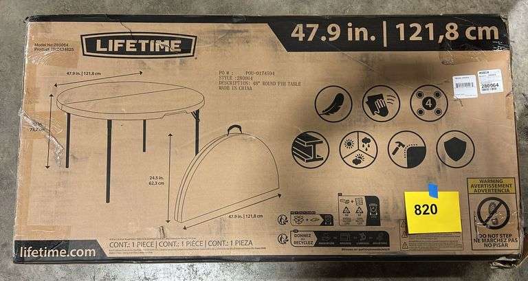 LIFETIME 48" ROUND FOLD IN HALF TABLE IN BOX - Earl's Auction Company