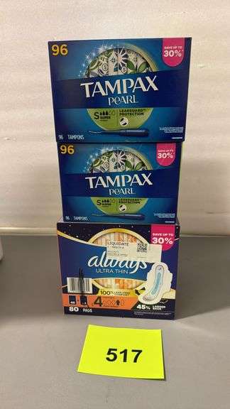 3PC FEMININE HYGIENE LOT - ALWAYS & TAMPAX - Earl's Auction Company