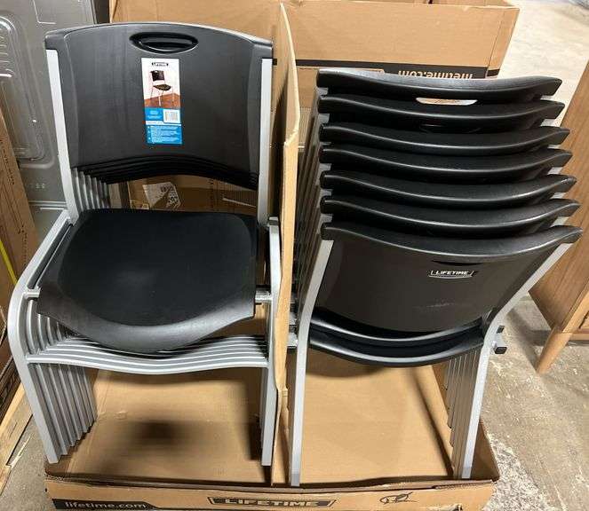(14) LIFETIME STACKING CHAIRS IN BOX - BLACK - Earl's Auction Company