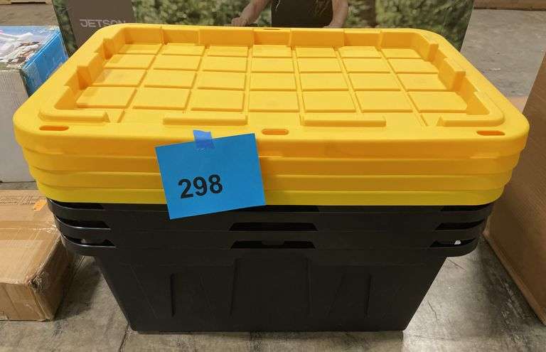 (4) LARGE PLASTIC STORAGE TOTES W/ LIDS - BLACK & YELLOW - Earl's ...
