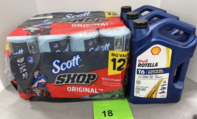 4PC CAR LOT - SCOTT TOWELS & SHELL DIESEL ENGINE OIL - Earl's Auction ...