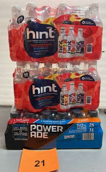 (3) PACKS OF DRINKS - POWERADE & HINT - Earl's Auction Company