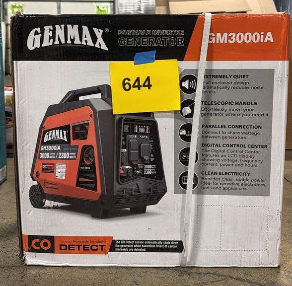 GENMAX PORTABLE INVERTER GENERATOR IN BOX - Earl's Auction Company