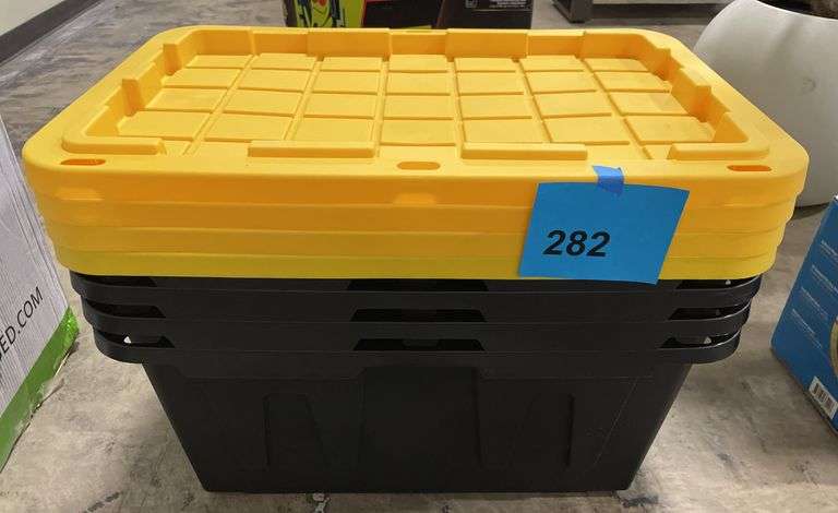(4) LARGE PLASTIC STORAGE TOTES W/ LIDS - BLACK & YELLOW - Earl's ...