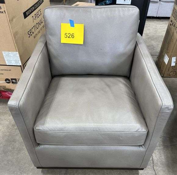 COLE & RYE LEATHER SWIVEL ACCENT CHAIR - GREY - Earl's Auction Company