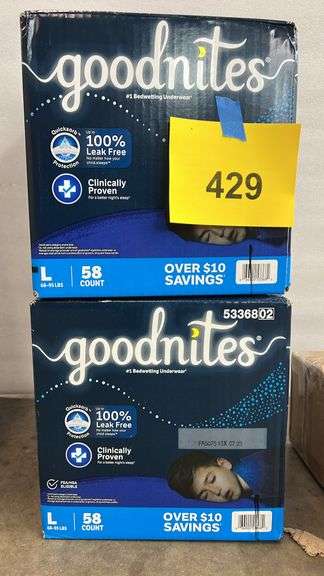 (2) BOXES OF KIDS GOODNITES UNDERWEAR - SIZE L - Earl's Auction Company