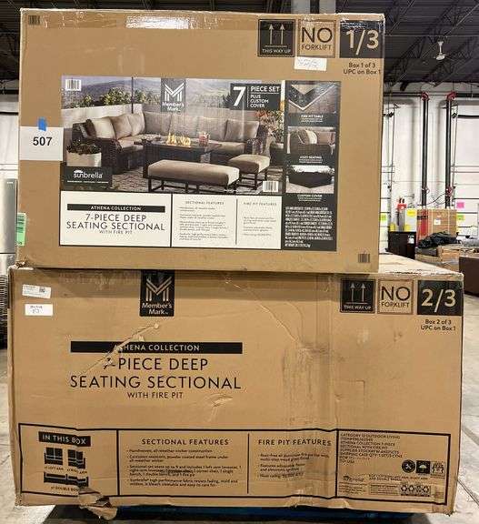 ATHENA 7PC DEEP SEATING SECTIONAL W/ FIRE PIT IN BOXES - Earl's Auction ...