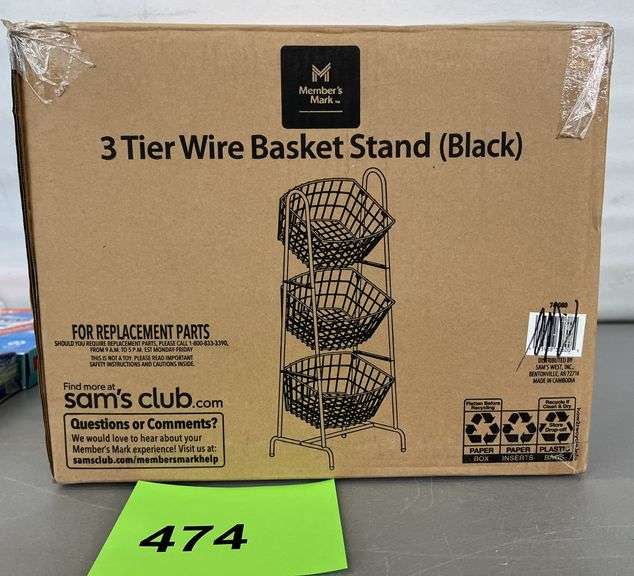 3 TIER WIRE BASKET STAND IN BOX - BLACK - Earl's Auction Company