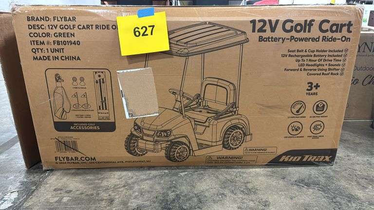 FLYBAR KIDS 12V GOLF CART RIDE ON IN BOX - Earl's Auction Company